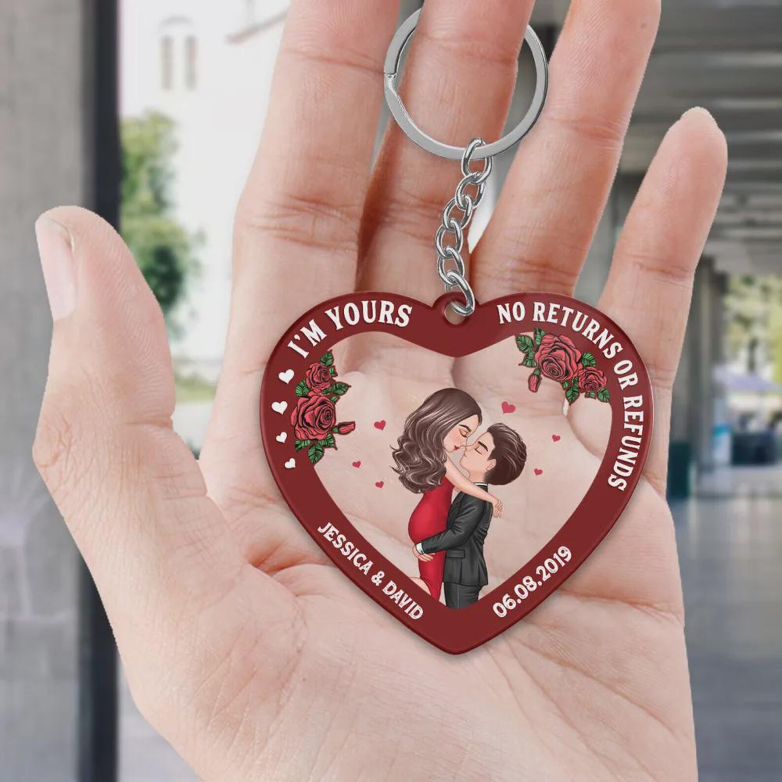 Personalized Cute Cartoon Couple 2D Flat Acrylic Keychain, Valentine's ...