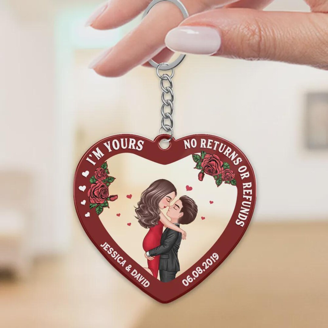 Personalized Cute Cartoon Couple 2D Flat Acrylic Keychain, Valentine's ...
