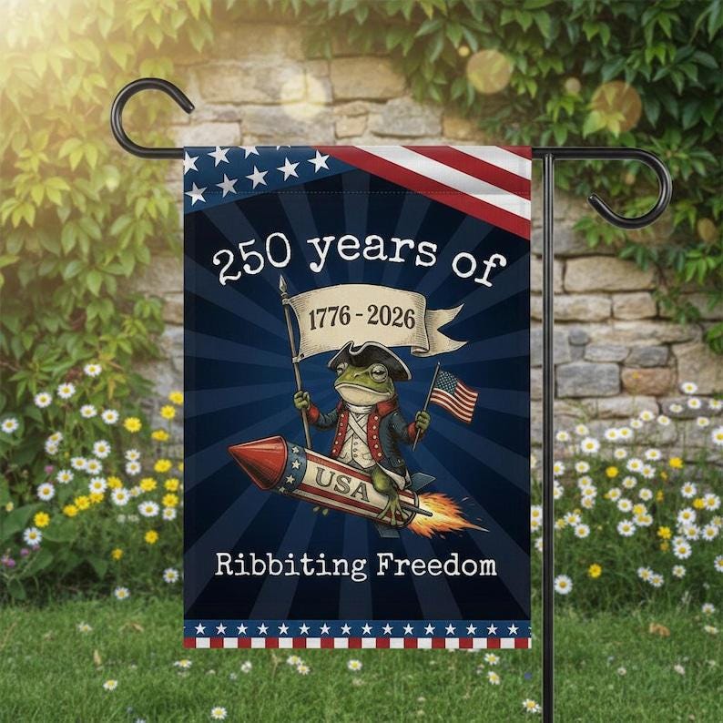 250 Years of Freedom America Garden Flag, Funny Frog Meme 250th ...