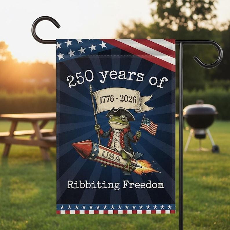 250 Years of Freedom America Garden Flag, Funny Frog Meme 250th ...