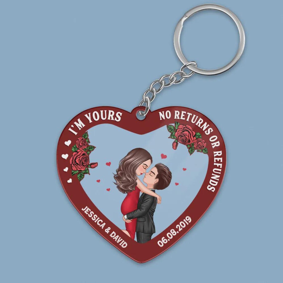 Personalized Cute Cartoon Couple 2D Flat Acrylic Keychain, Valentine's ...