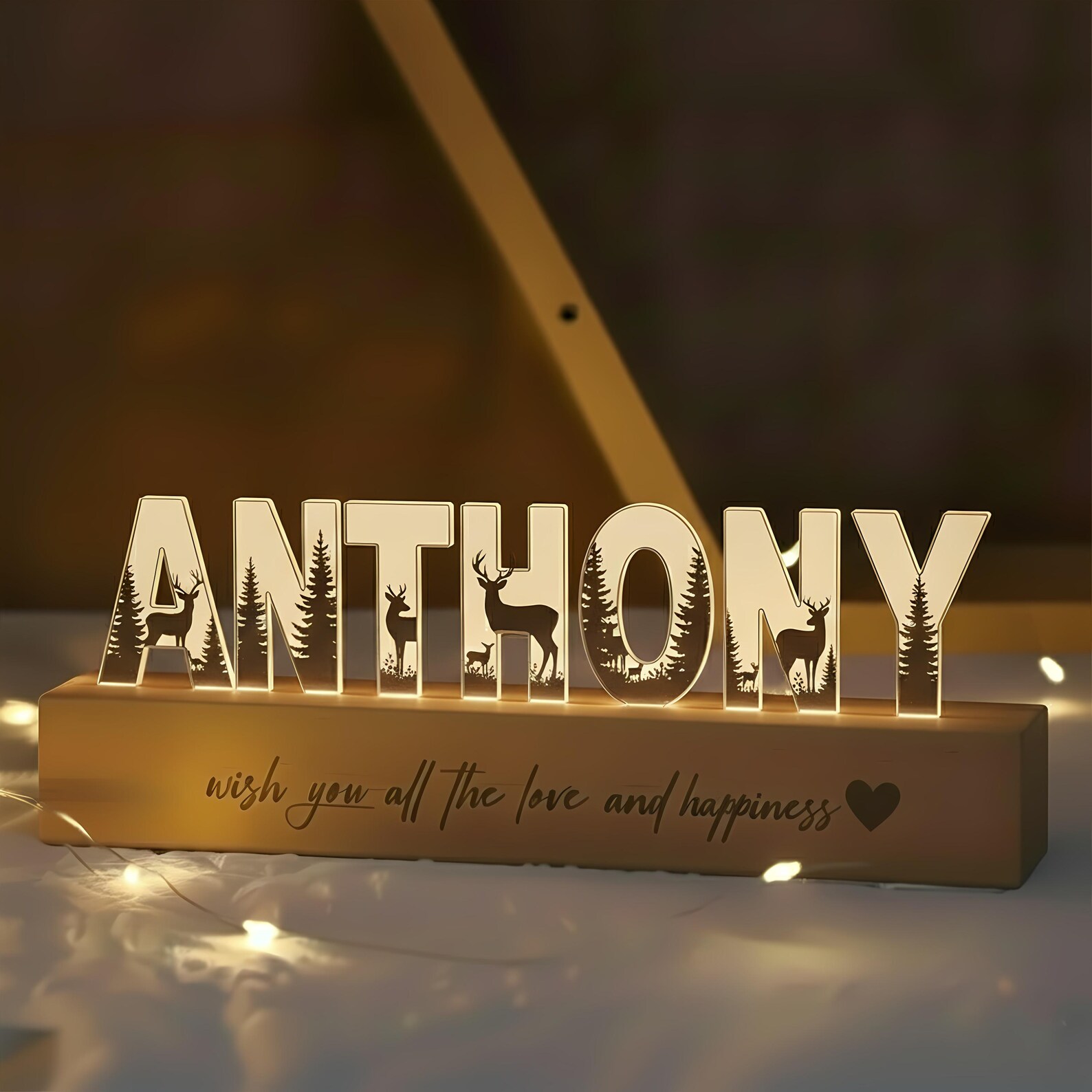 Personalized Name LED Night Light: Custom Nursery Decor, Beech Wood ...