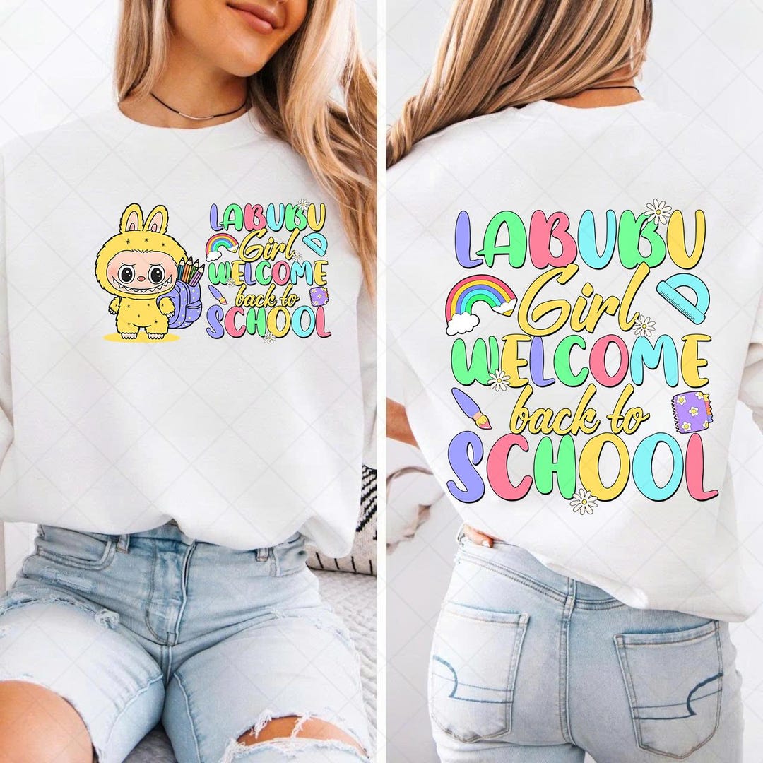 Labubu Girls Welcome Back to School Png, Cute Cartoon Character Kids ...