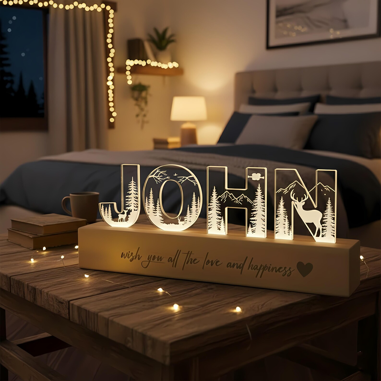 Personalized Name LED Night Light: Custom Nursery Decor, Beech Wood ...