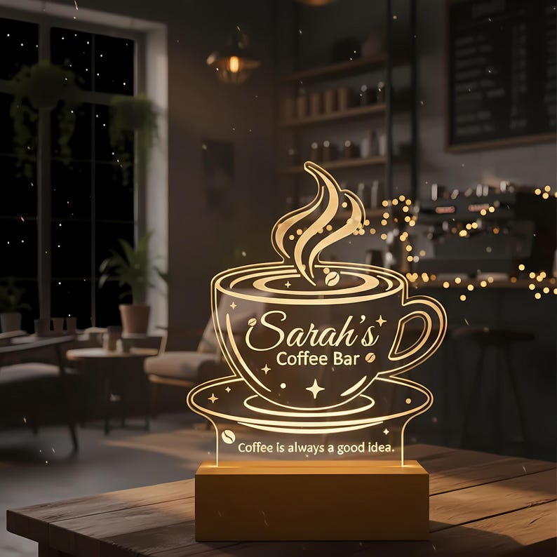 Personalized Coffee Bar Night Light - Custom LED Lamp for Coffee Lovers ...