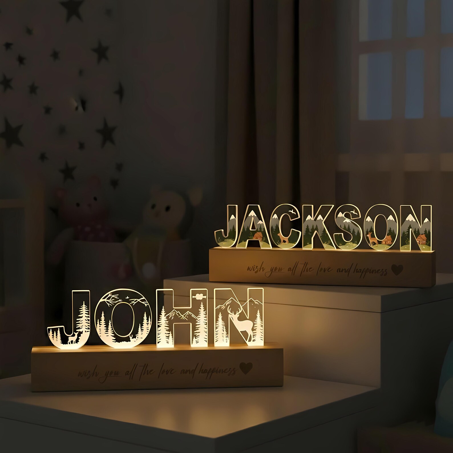 Personalized Name LED Night Light: Custom Nursery Decor, Beech Wood ...