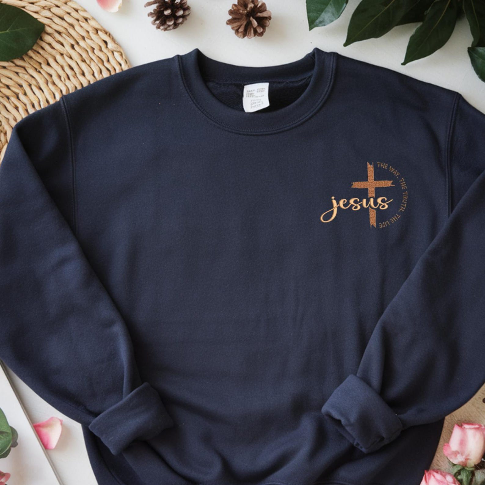 Embroidered Jesus Cross Sweatshirt: Christian Bible Verse Crewneck - Etsy