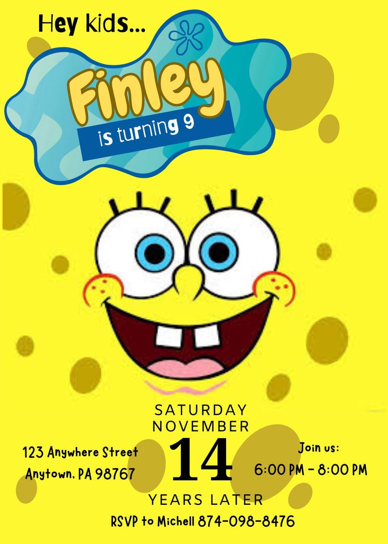 Editable Sponge Birthday Invitation (digital Download) - Etsy