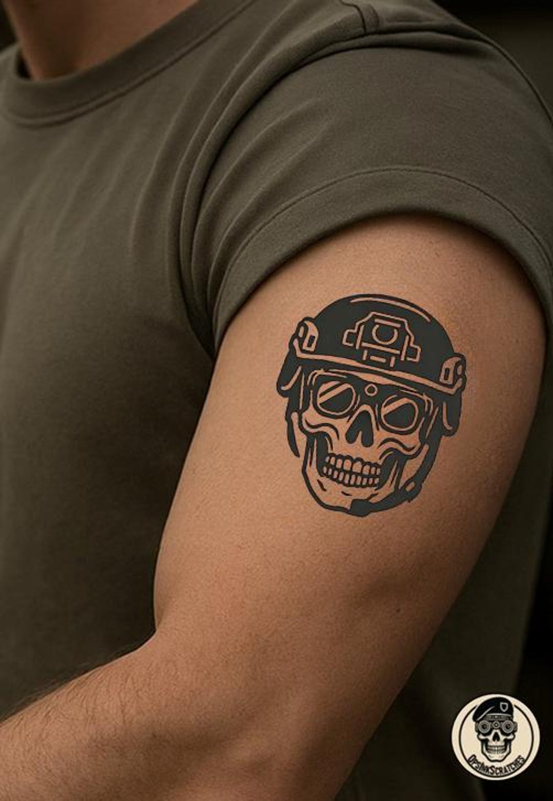 Tactical Skull With Helmet | Military Tattoo Flash PNG | Blackwork ...