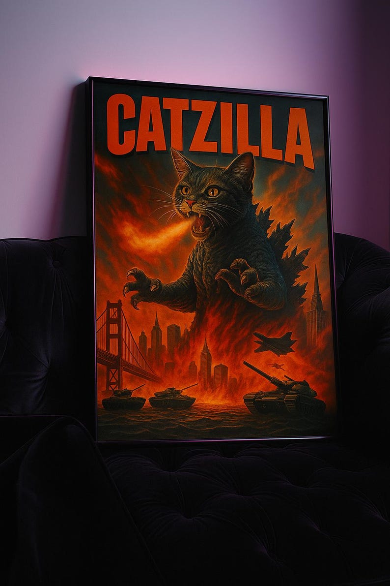 Catzilla Movie Poster: Funny Godzilla Cat Digital Print (digital ...