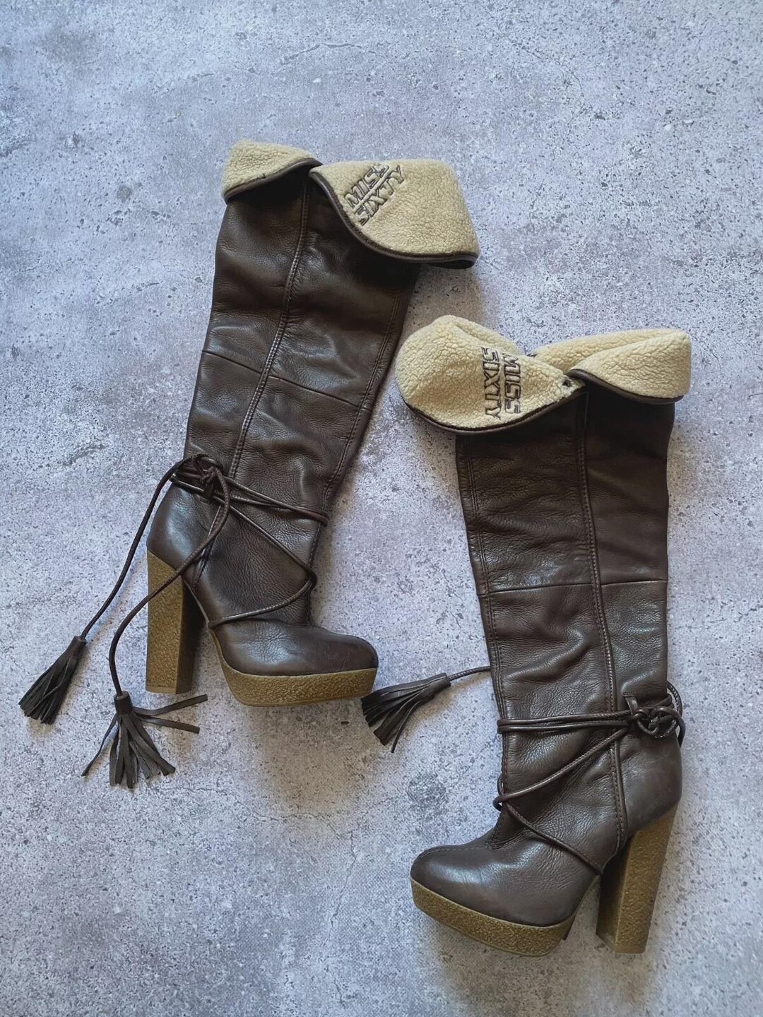 Miss Sixty Brown Sheep Leather Knee High Boots in Size 36 - Etsy