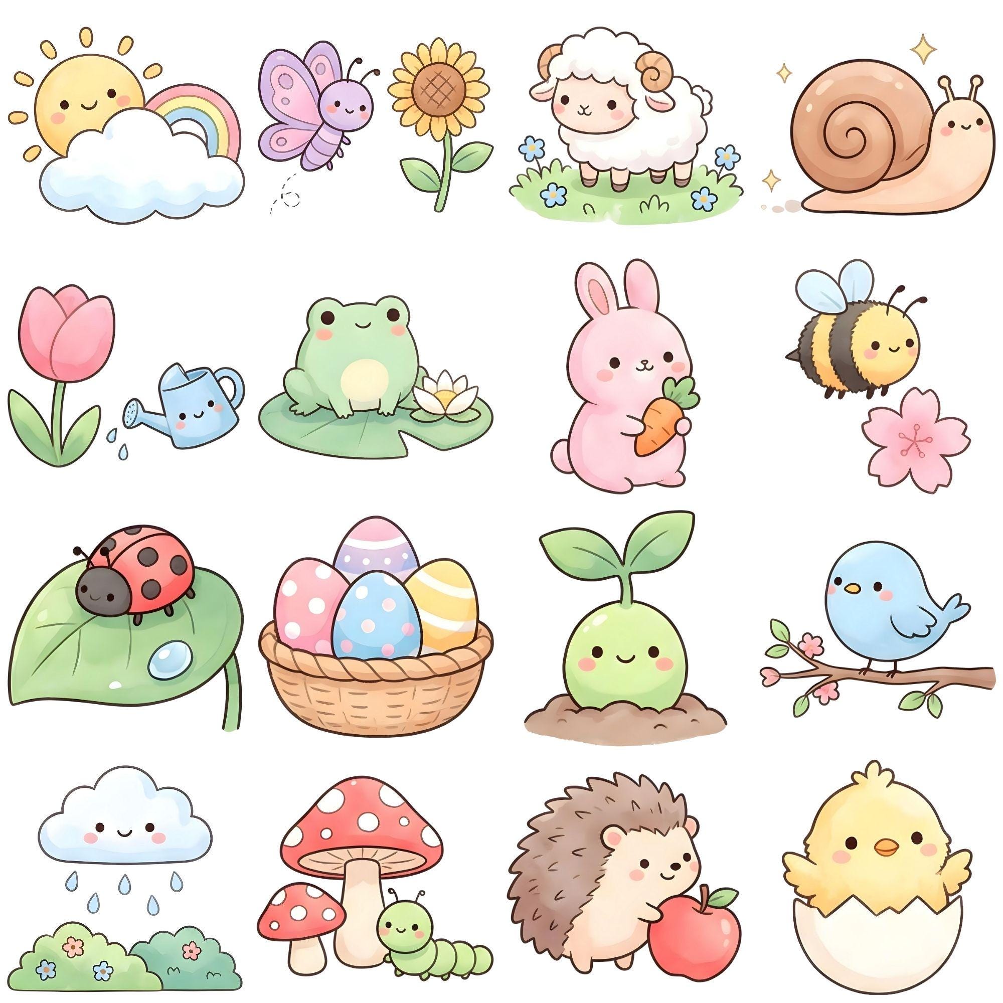 16 Kawaii Spring Clipart PNG Bundle, Digital Download - Etsy