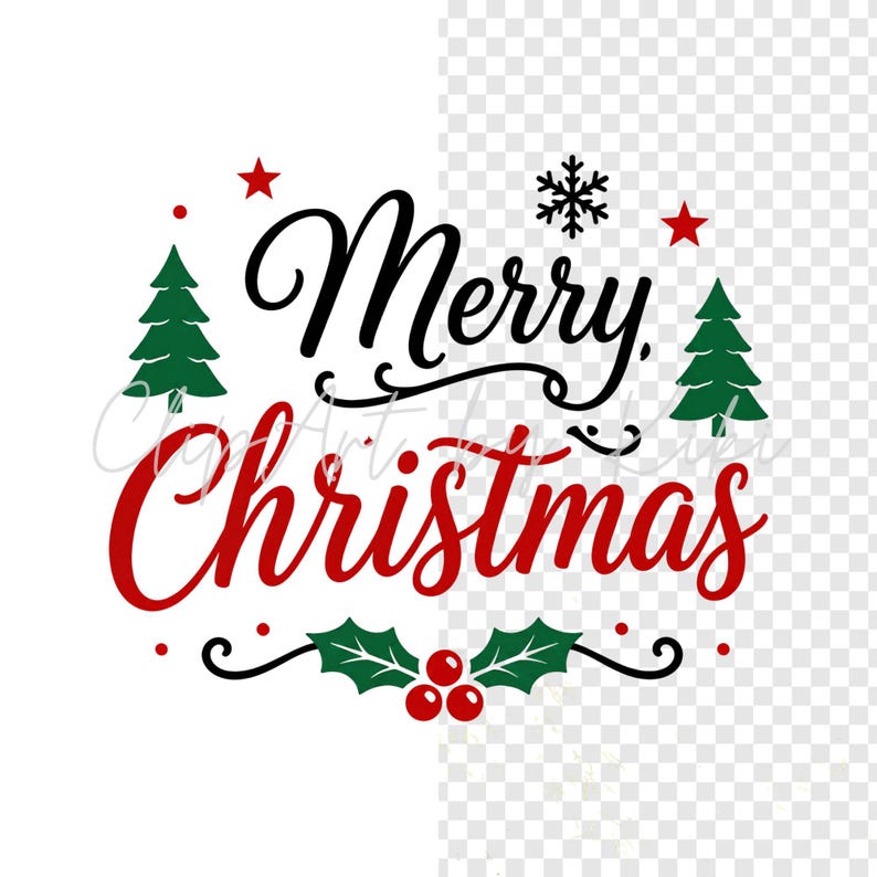 Merry Christmas Clipart PNG Bundle, Bold Modern Graphic Style ...