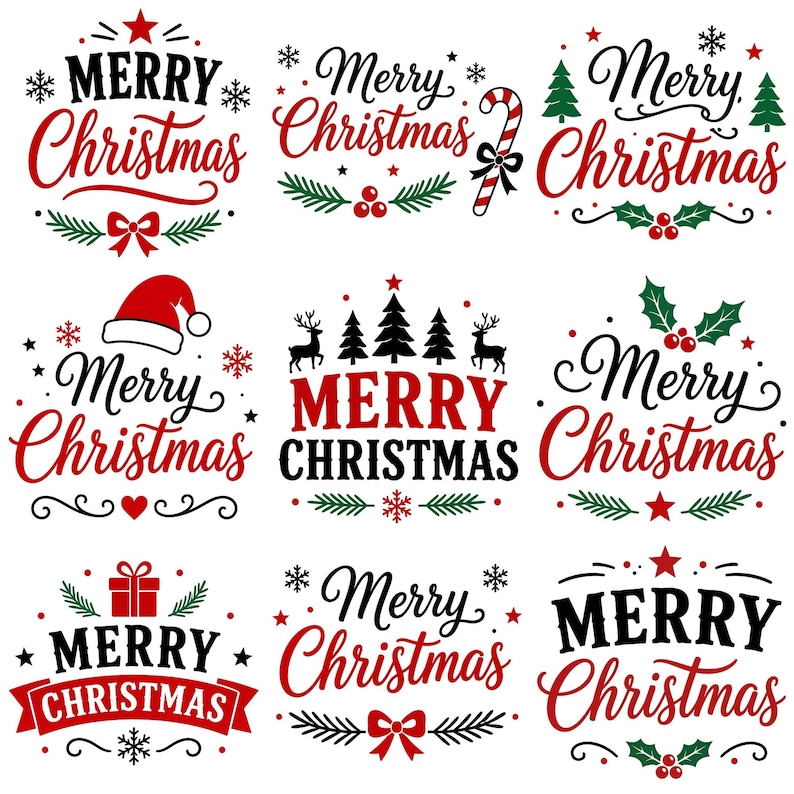 Merry Christmas Clipart PNG Bundle, Bold Modern Graphic Style ...