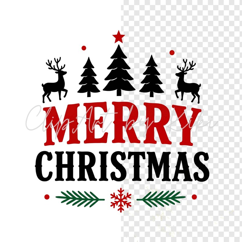 Merry Christmas Clipart PNG Bundle, Bold Modern Graphic Style ...