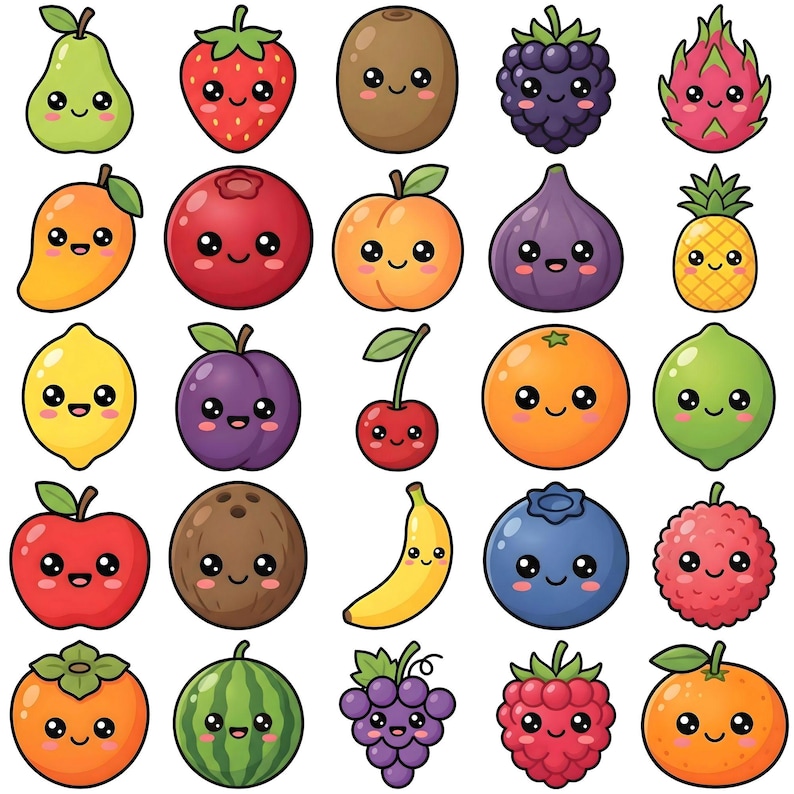 Kawaii Fruit Clip Art Bundle, PNG Images, Digital Download - Etsy Australia