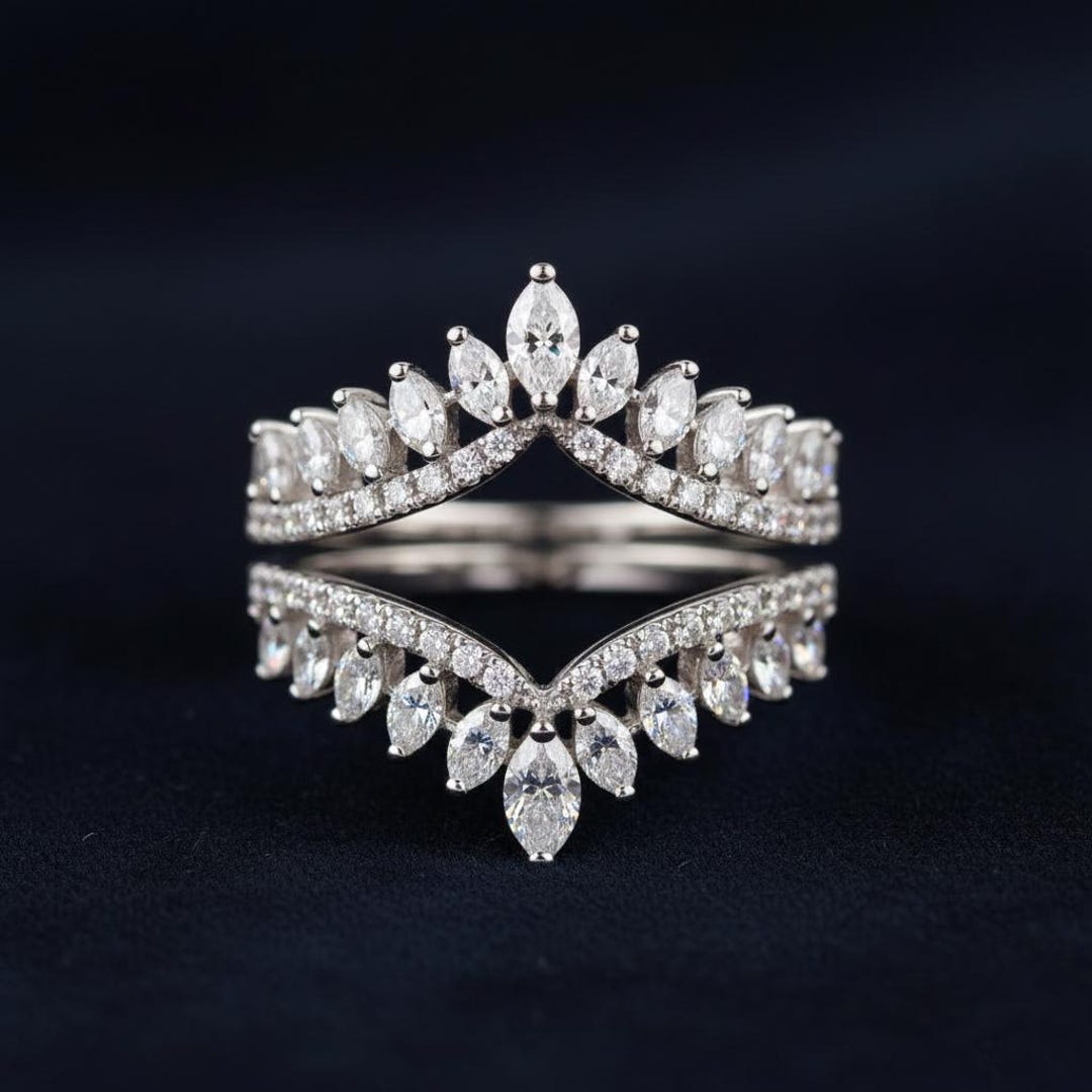 Marquise Lab Diamond Ring Wrap, Chevron Wedding Band Enhancer - Etsy