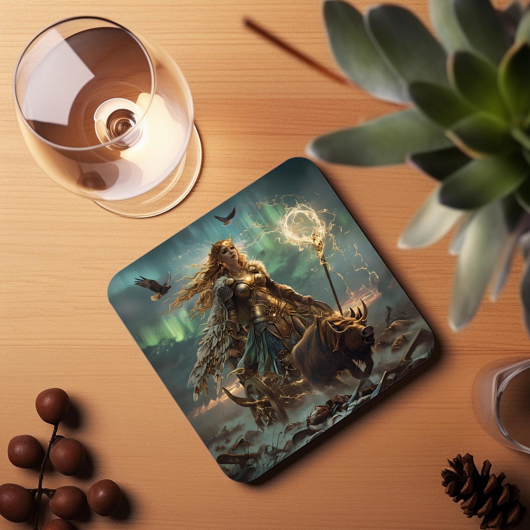 Freya Norse Goddess Set 4 Coasters, Viking Mythology Drink Coaster ...