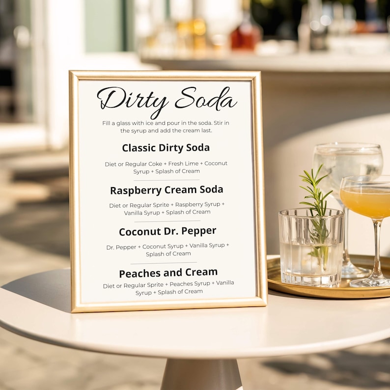 Dirty Soda Bar Sign With Recipes: Signature Drink Menu, Editable in ...