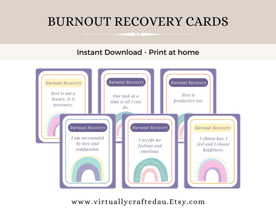 Burnout Recovery Cards Mental Health Printable Affirmation Positive ...