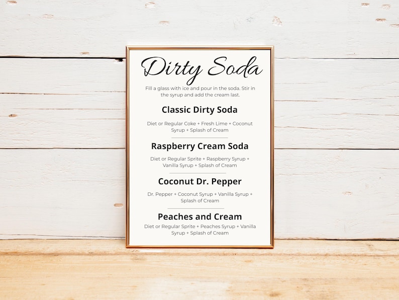 Dirty Soda Bar Sign With Recipes: Signature Drink Menu, Editable in ...