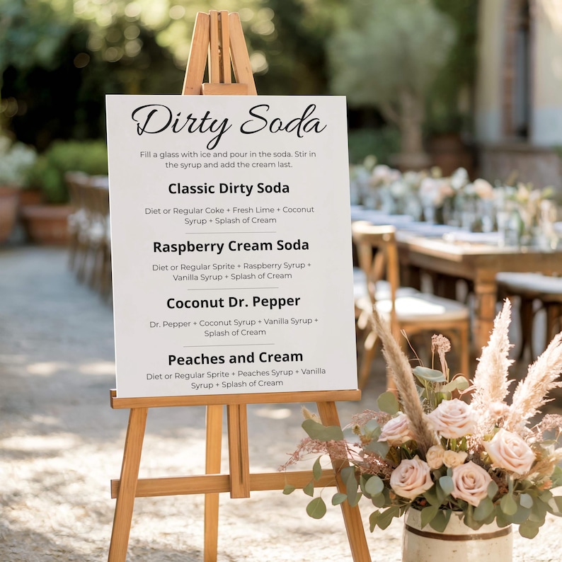 Dirty Soda Bar Sign With Recipes, Editable Canva Minimalist Drink Menu ...