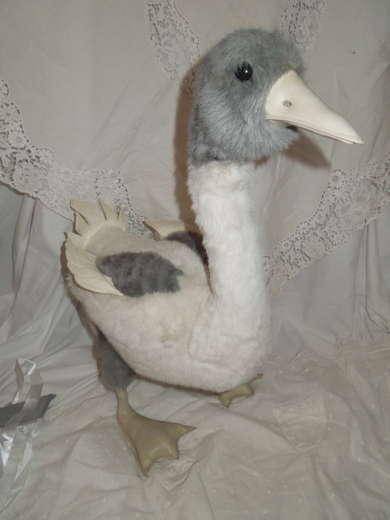 Life Size Italian Vintage Stuffed Plush White Goose With Leather Beak ...