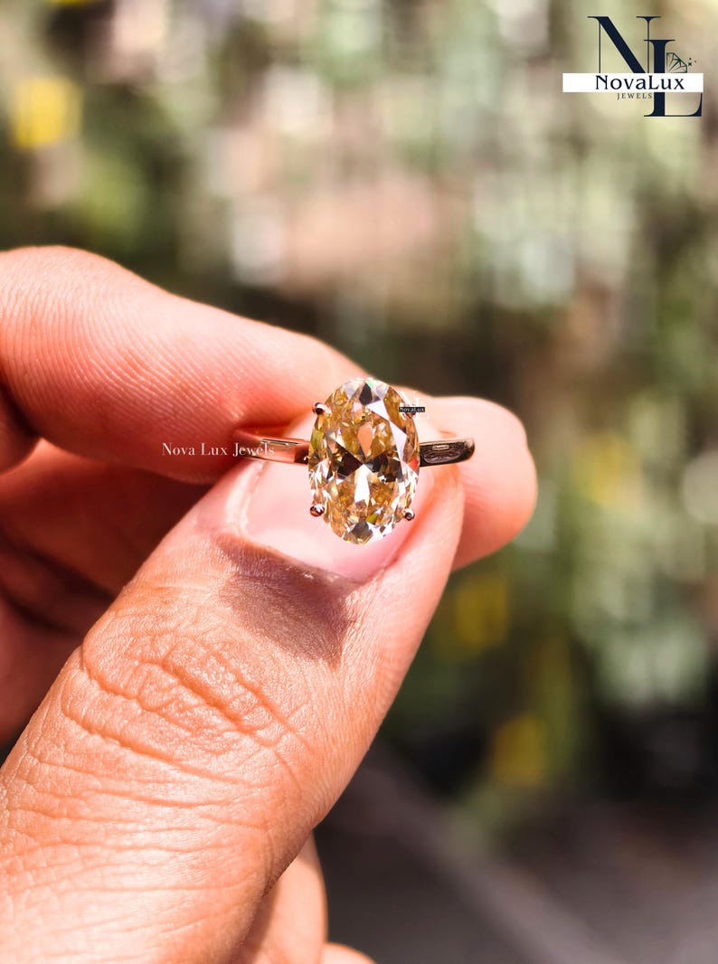 Champagne Oval Moissanite Engagement Ring | 14k Yellow Gold Hidden Halo ...