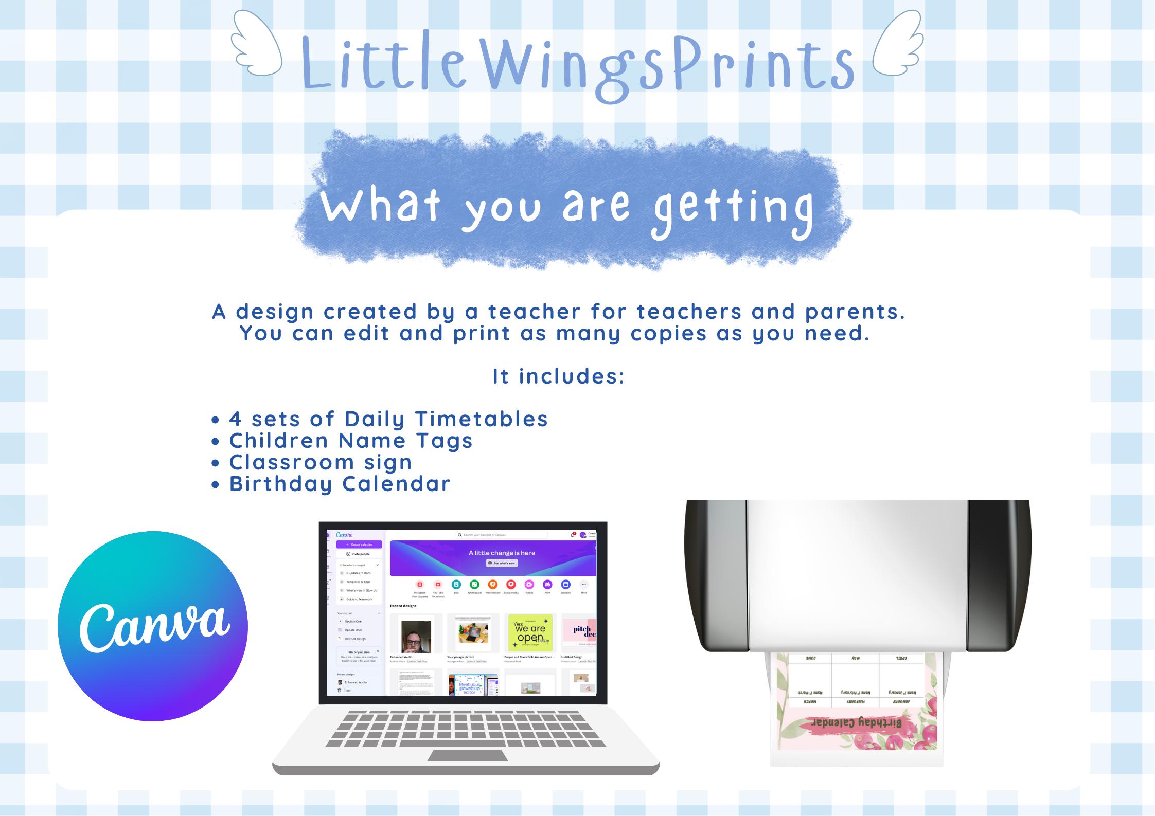 Editable and Printable Daily Timetables Template, Name Tags, Birthday ...