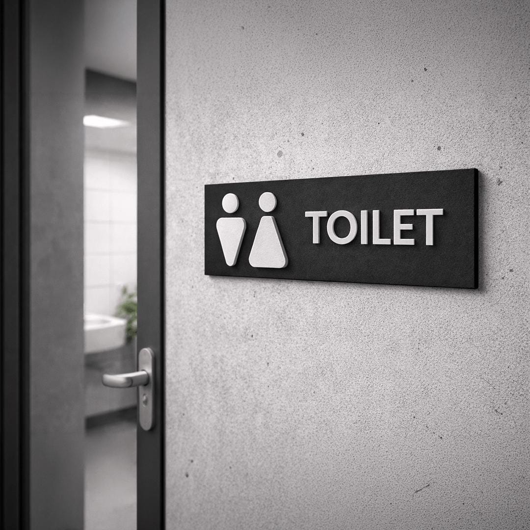 3D Printed Toilet Sign – Modern Black Restroom Door Plaque, Sharp Edge ...