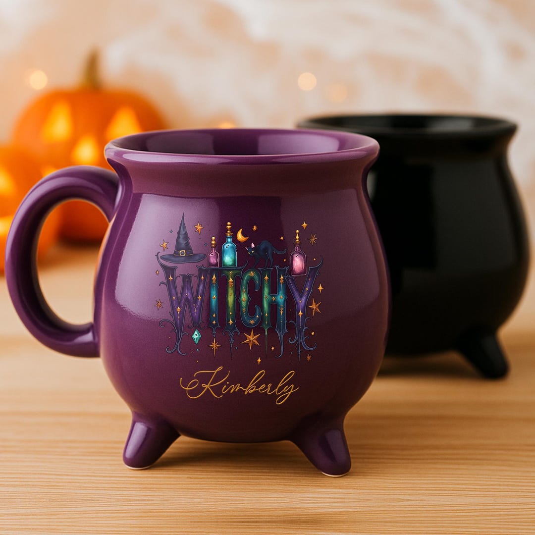 Personalized Witchy Cauldron Mug, Custom Name Halloween Coffee Cup ...