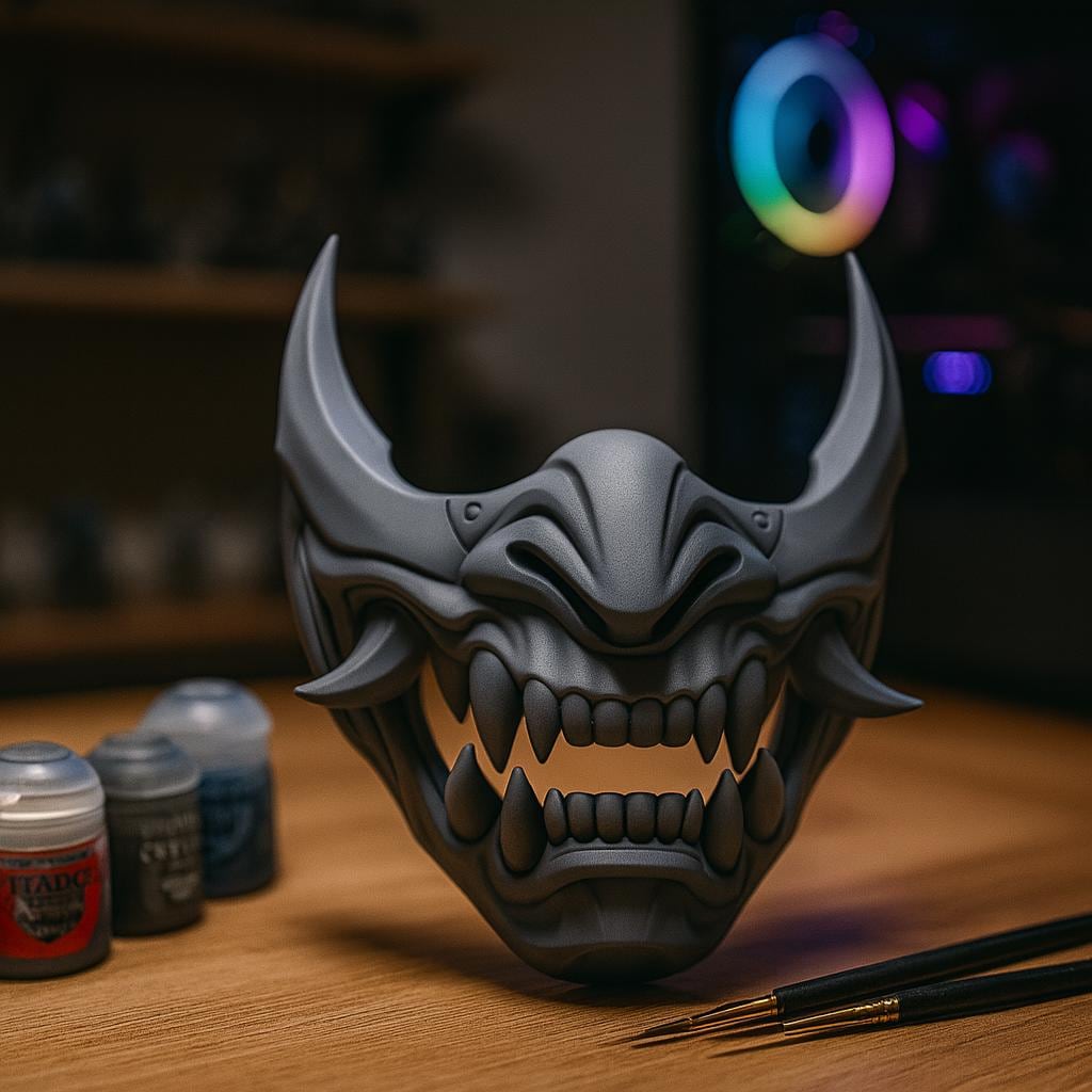 Samurai Oni Demon Jaw Mask STL – 3D Printable Cosplay Face Armor ...
