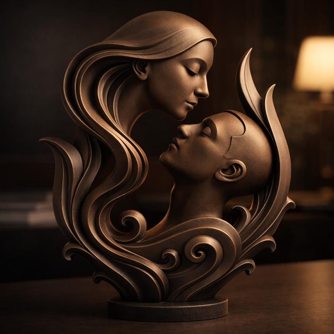 Abstract Couple Sculpture STL | Modern Romantic Statue 3D Print ...