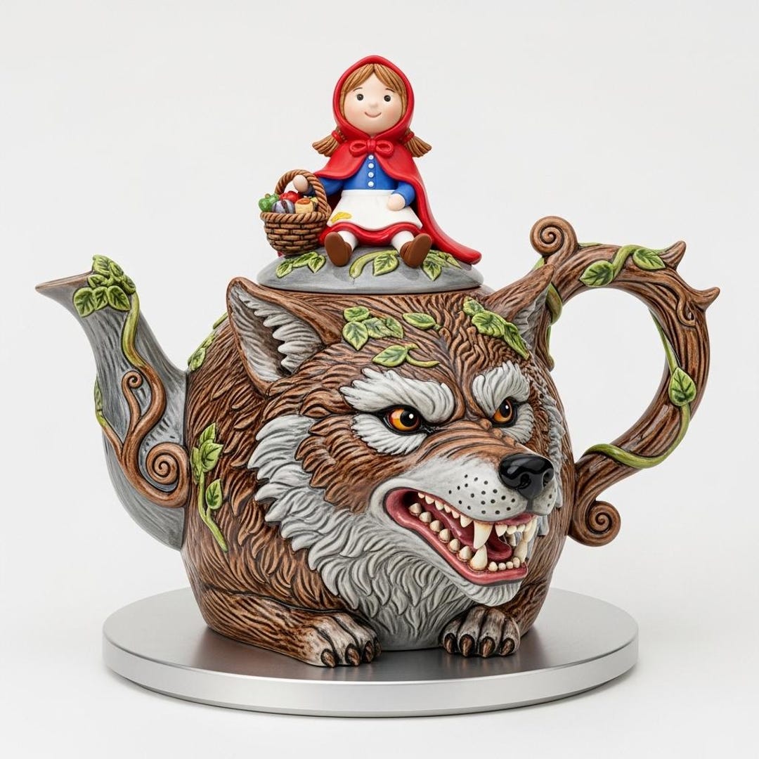Miniature Wolf Teapot Diorama STL – Hooded Wolf on Vine Handle Kettle ...