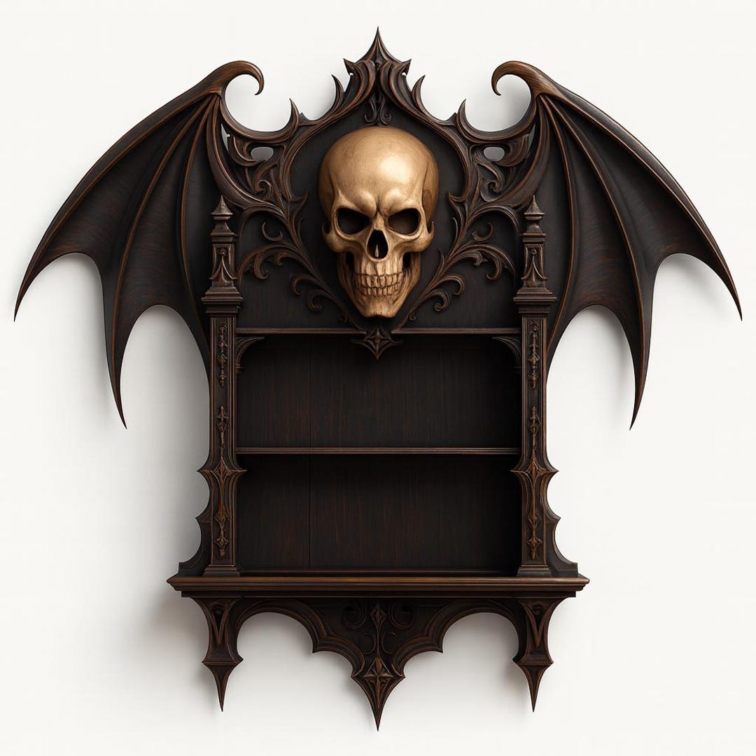 Gothic Skull Wing Shelf STL | Dark Fantasy Wall Decor | 3D Printable ...