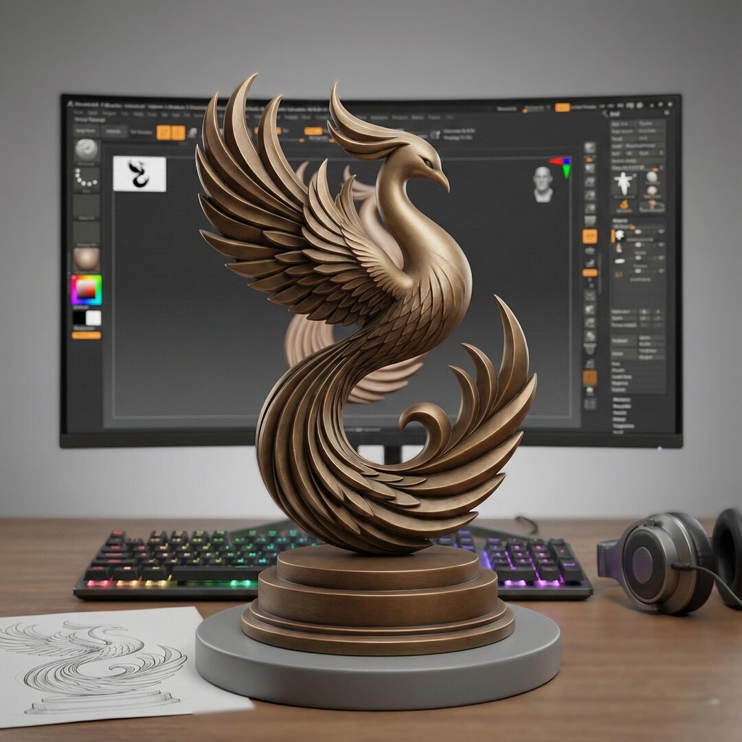 Phoenix Bird Sculpture STL | Mythical Rising Phoenix Statue 3D Print ...