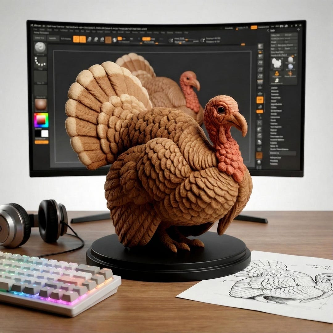 Turkey Figurine STL | Thanksgiving Turkey Sculpture | Detailed Bird ...
