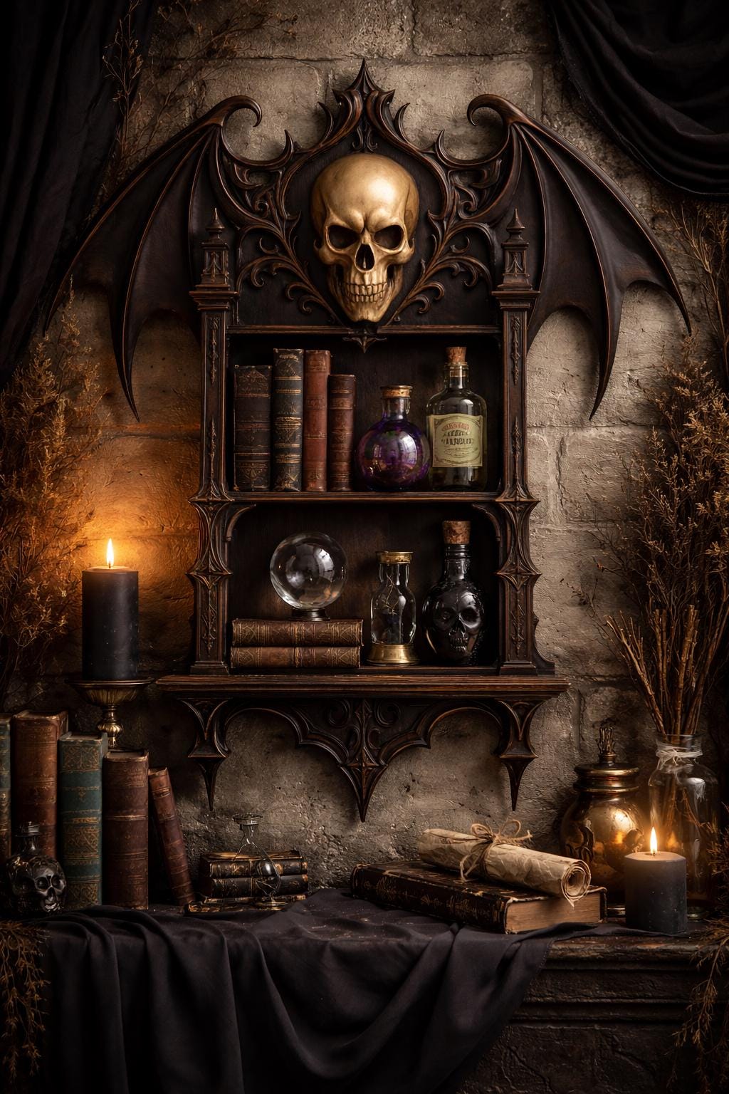 Gothic Skull Wing Shelf STL | Dark Fantasy Wall Decor | 3D Printable ...