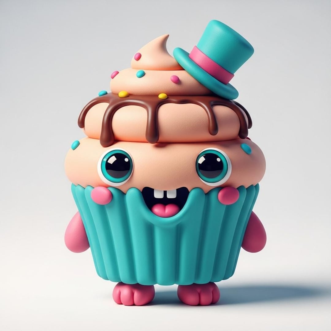 Kawaii Cupcake Figurine STL File: 3D Printable Dessert With Top Hat ...