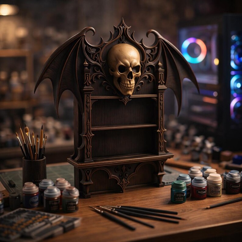 Gothic Skull Wing Shelf STL | Dark Fantasy Wall Decor | 3D Printable ...