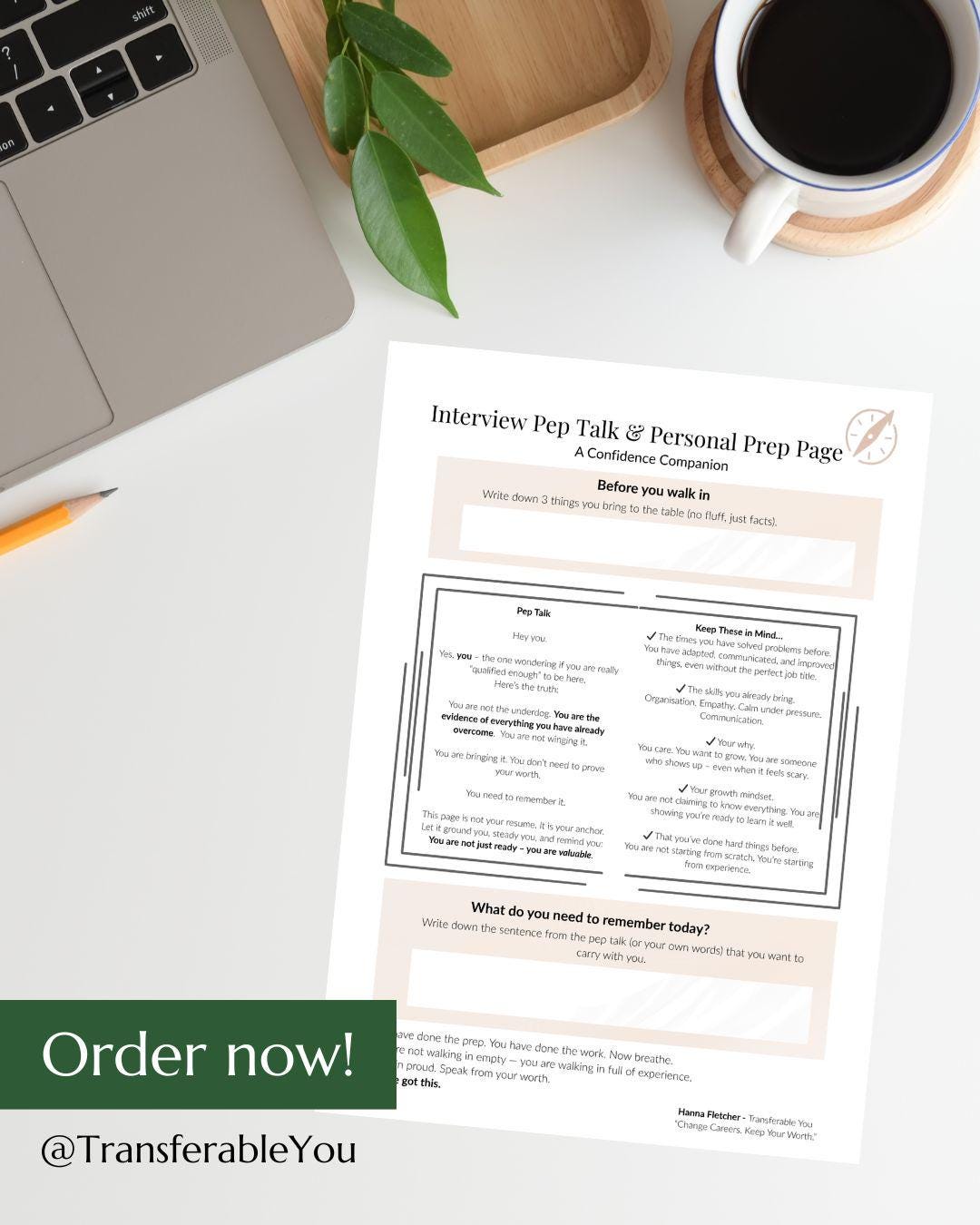 Interview Pep Talk & Prep Page | Printable Confidence Boost | Instant ...