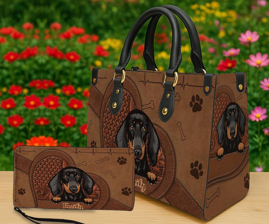 Personalized Dachshund Handbag & Wallet, Custom Pet Portrait and Name ...