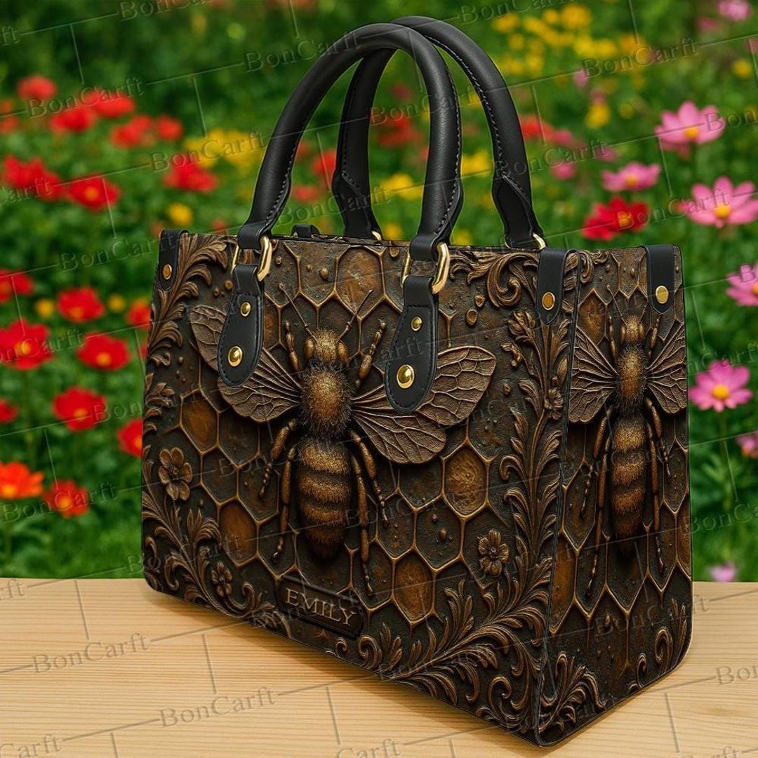 Personalized Bee Handbag & Wallet, Custom Name Honeycomb Tote Purse ...