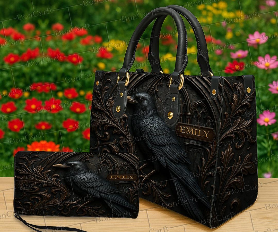 Personalized Raven Handbag & Wallet, Custom Name Gothic Crow Purse With ...