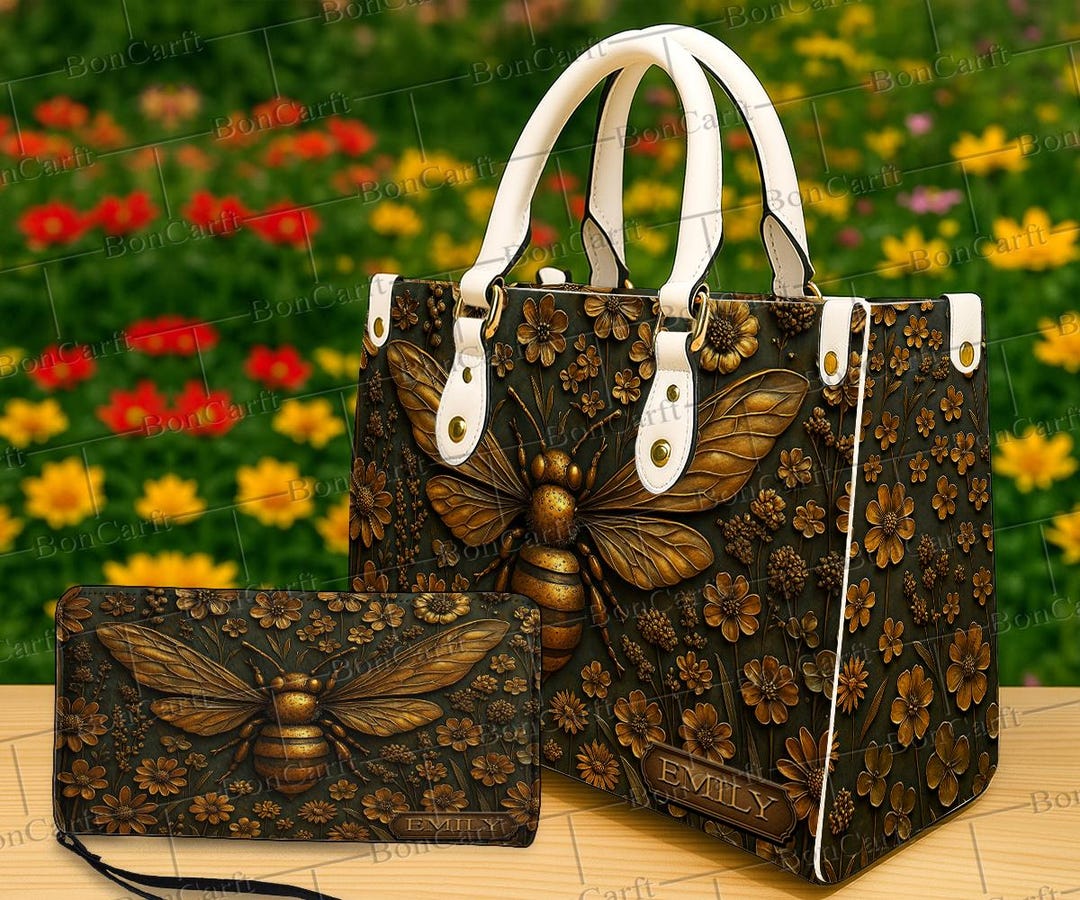 Personalized Bee Handbag and Wallet Set, Custom Name Honeybee Purse ...