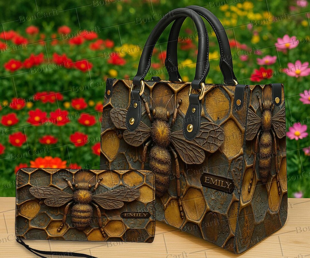 Personalized Bee Handbag & Wallet, Custom Name Honeycomb Tote Purse ...