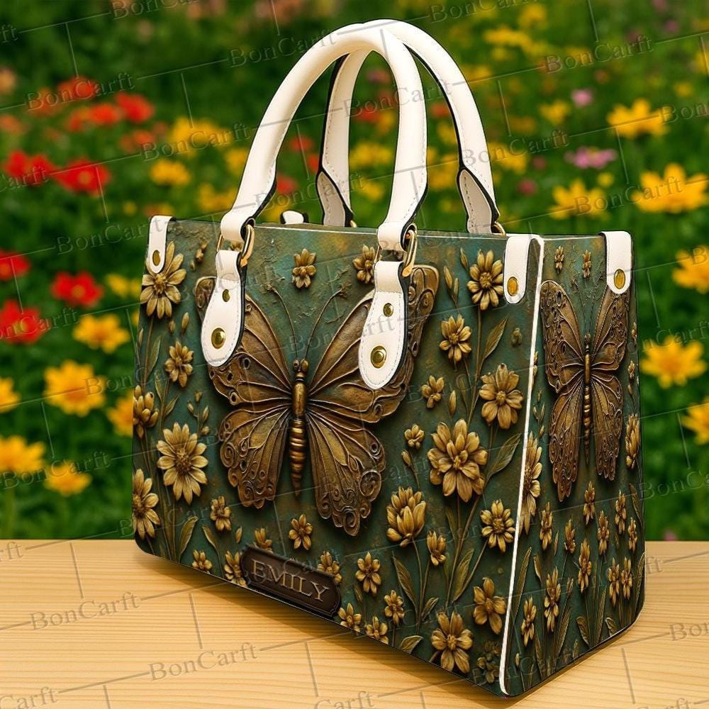 Personalized Butterfly Tote Handbag and Wallet, Custom Name Purse With ...
