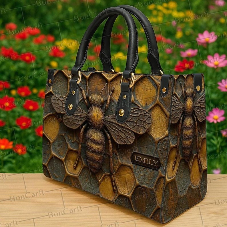 Personalized Bee Handbag & Wallet, Custom Name Honeycomb Tote Purse ...