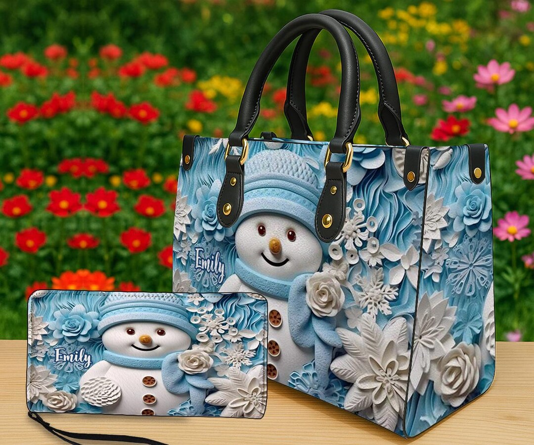Personalized Snowman Christmas Handbag & Wallet, Custom Name Snowman ...