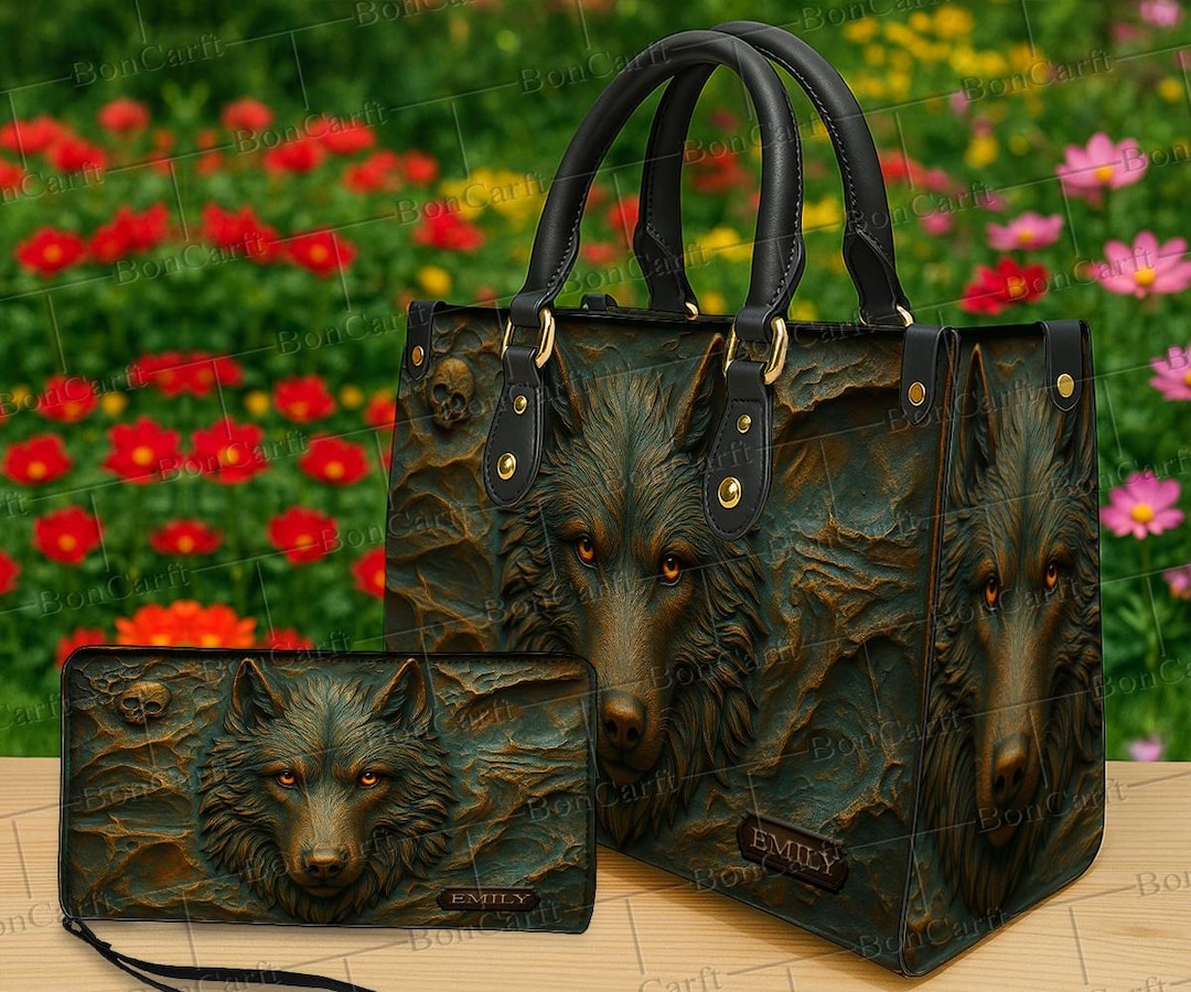 Personalized Wolf Tote Bag & Wallet Set, Custom Name Wild Forest Wolf ...